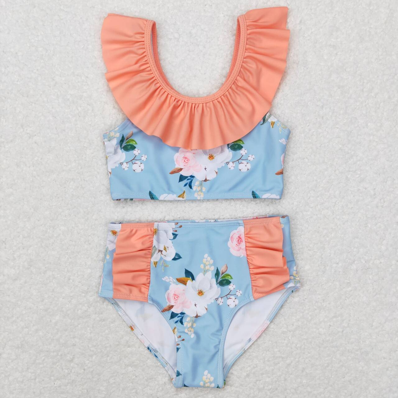 S0179 Floral pink lace teal swimsuit set – sunshine kids clothes