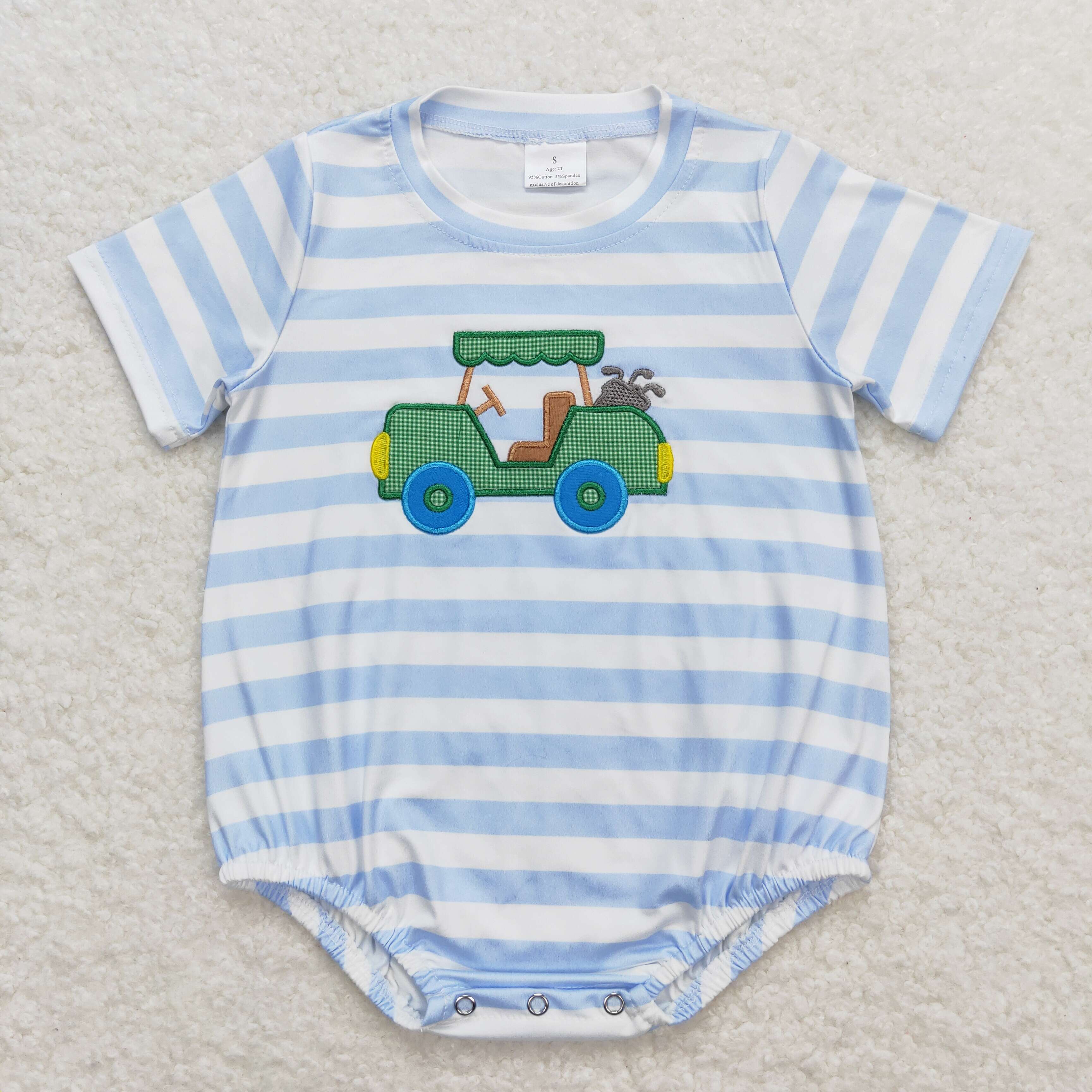 SR0795 Embroidery Golf Sightseeing Car Blue and White Striped Short Sl ...