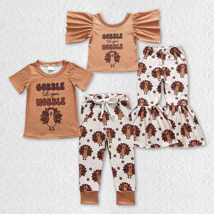 RTS NO MOQ Baby Girls Boys Gobble Turkey Thanksgiving Sibling Clothes ...