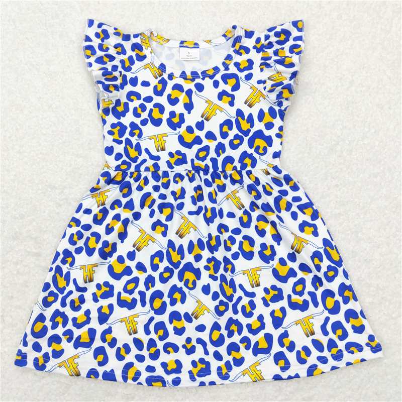 G6-13-7* Blue and yellow patch flying sleeves dress – sunshine kids clothes