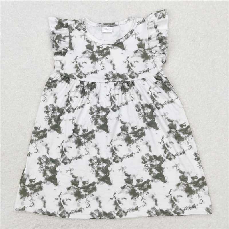 G6-13-7./; Dark green tie-dyed flying sleeves dress – sunshine kids clothes