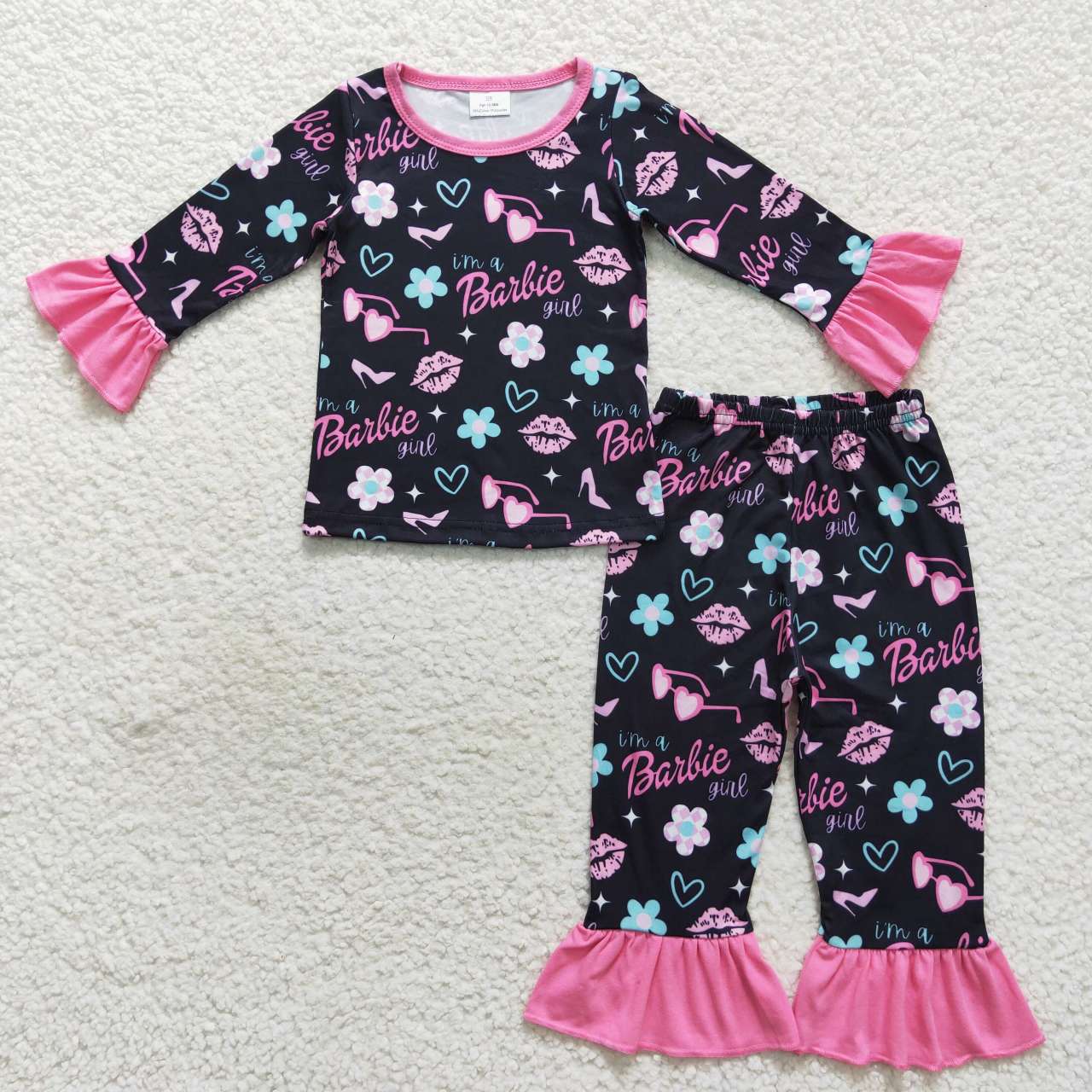 GLP0652 barbie glasses flower lace black long sleeve trousers suit ...