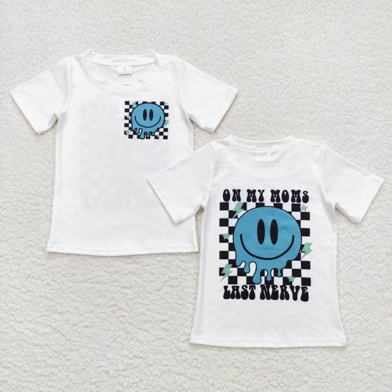 BT0351 on my moms last nerve letter smiley plaid white short sleeve to ...
