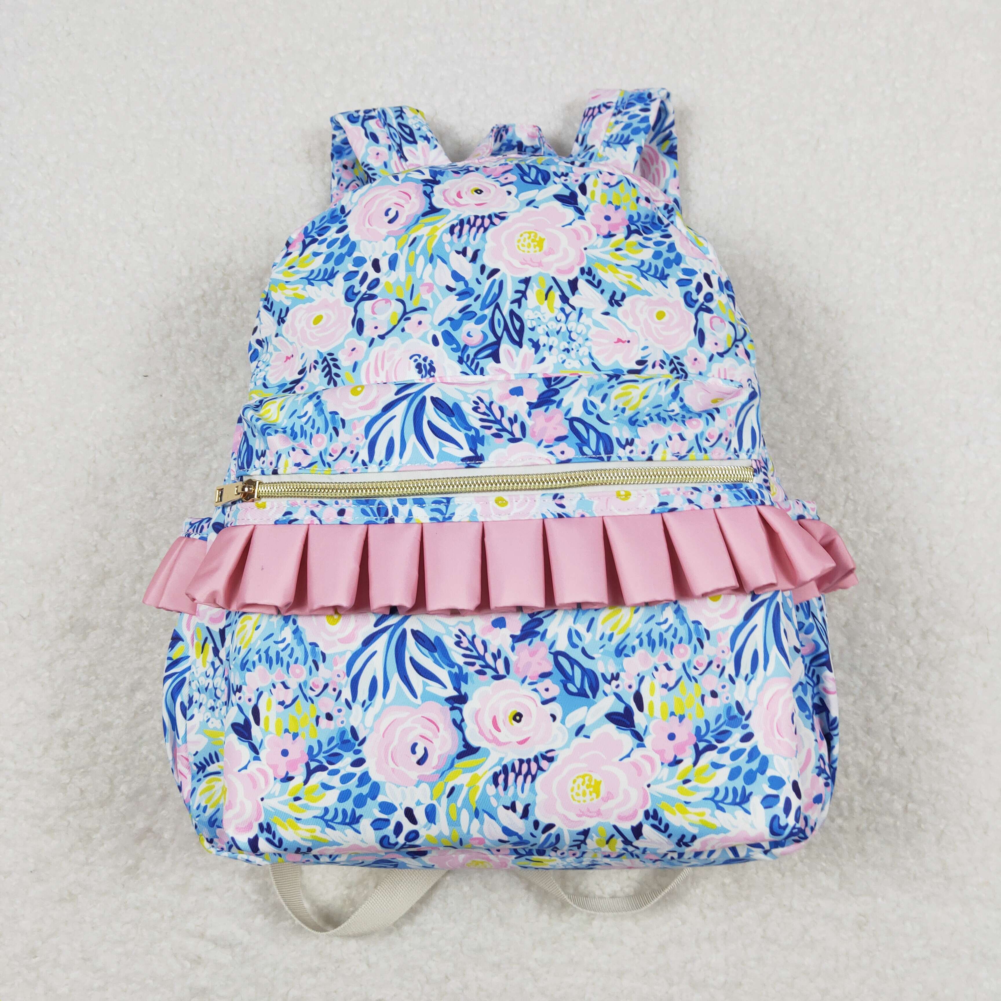 BA0175 Flower rose pink lace blue backpack – sunshine kids clothes